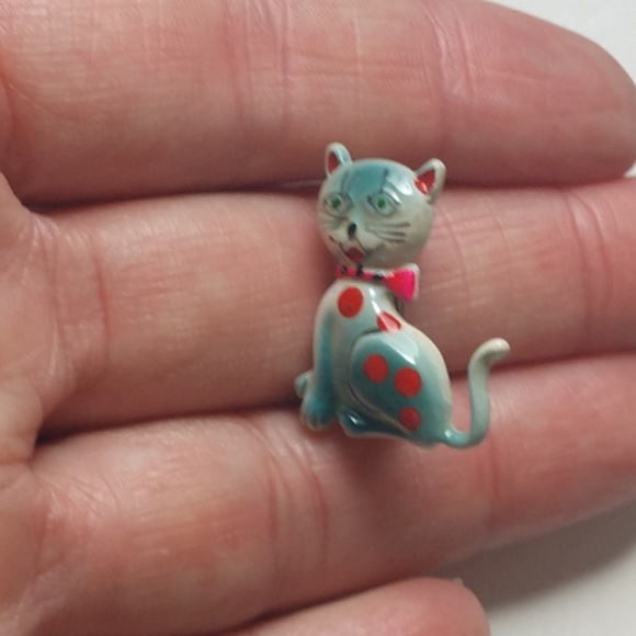 Jewelry | Vintage Tiny Hand Painted Blue Cat Pinvintage Pin | Poshmark